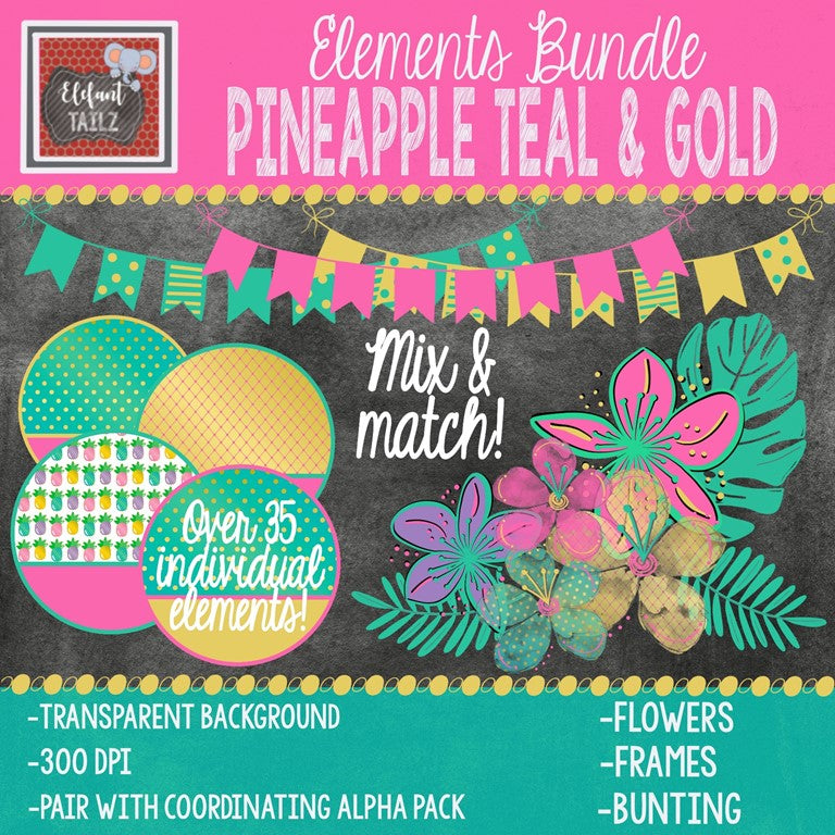 Pineapple Teal & Gold Elements BUNDLE – Elefant Tailz