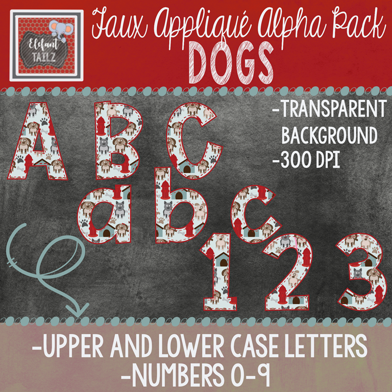 Alpha & Number Pack - Faux Applique - Dogs – Elefant Tailz