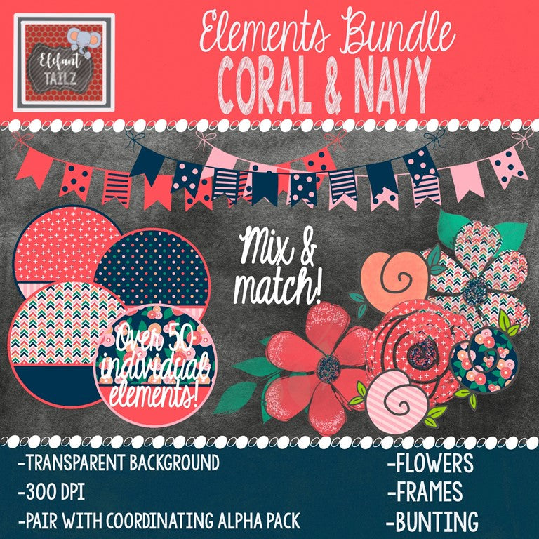 Coral & Navy Elements BUNDLE – Elefant Tailz