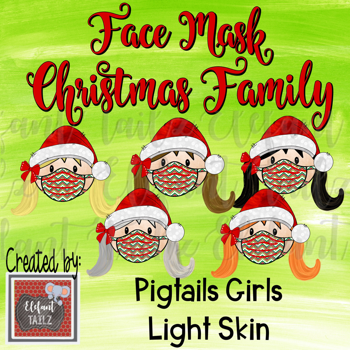 Face Mask Christmas Family - Pigtails Girls - Light Skin – Elefant Tailz